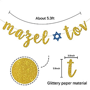 INNORU Mazel Tov Banner, Congratulations Party Decorations, Bar Mitzvah, Birthday, Wedding, Jewish Party Decorations Gold Glitter