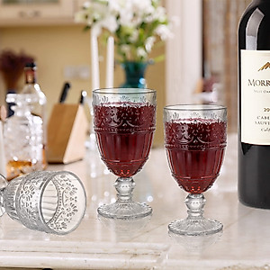 AVLA 6 Pack Glass Goblet, 12 OZ Vintage Wine Glassware, Romantic Wedding Glass Set, Drinking Stemware Beverage Cups for Party, Bar, Champagne, Juice, Beer, Cocktail, Embossed Design