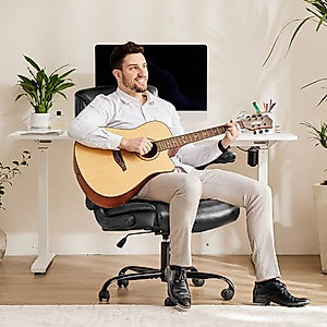 Sweetcrispy Home Office Chair, Ergonomic High Back Heavy Duty Task Chair with Flip-up Arms, PU Leather, Adjustable Swivel Rolling Chair with Wheels, Black