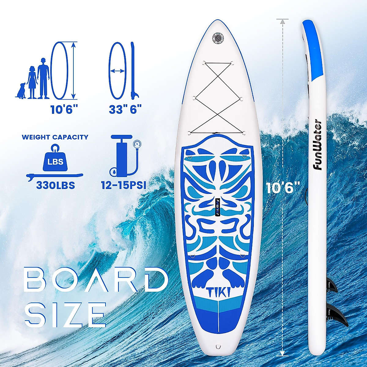 FunWater Inflatable 10'6×33"×6" Ultra-Light (17.6lbs) SUP for All Skill Levels Everything Included with Stand Up Paddle Board, Adj Floating Paddles, Pump, ISUP Travel Backpack, Leash,Waterproof Bag