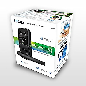 Lockly Secure Plus Latch, Bluetooth Smart Lock with Handle, Keyless Entry Door Lock, PIN Genie® Keypad, 3D Biometric Fingerprint Sensor, Auto Lock - Matte Black (PGD628FMB)