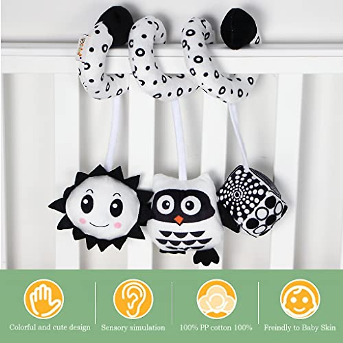 KAKIBLIN Crib Decorations Toy, Baby Crib Toy Hanging Decorations Plush Toys for Crib Bed Stroller Spiral Plush Toys Car Seat Travel Toy for Infant, Owl