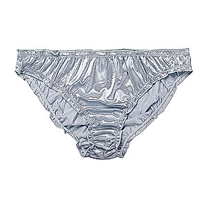 Women's Wavy Panties Frill Trim Satin Shine Briefs Solid Stretch Underwear Teen Girls Cute Cheeky Lingerie Panty Silver