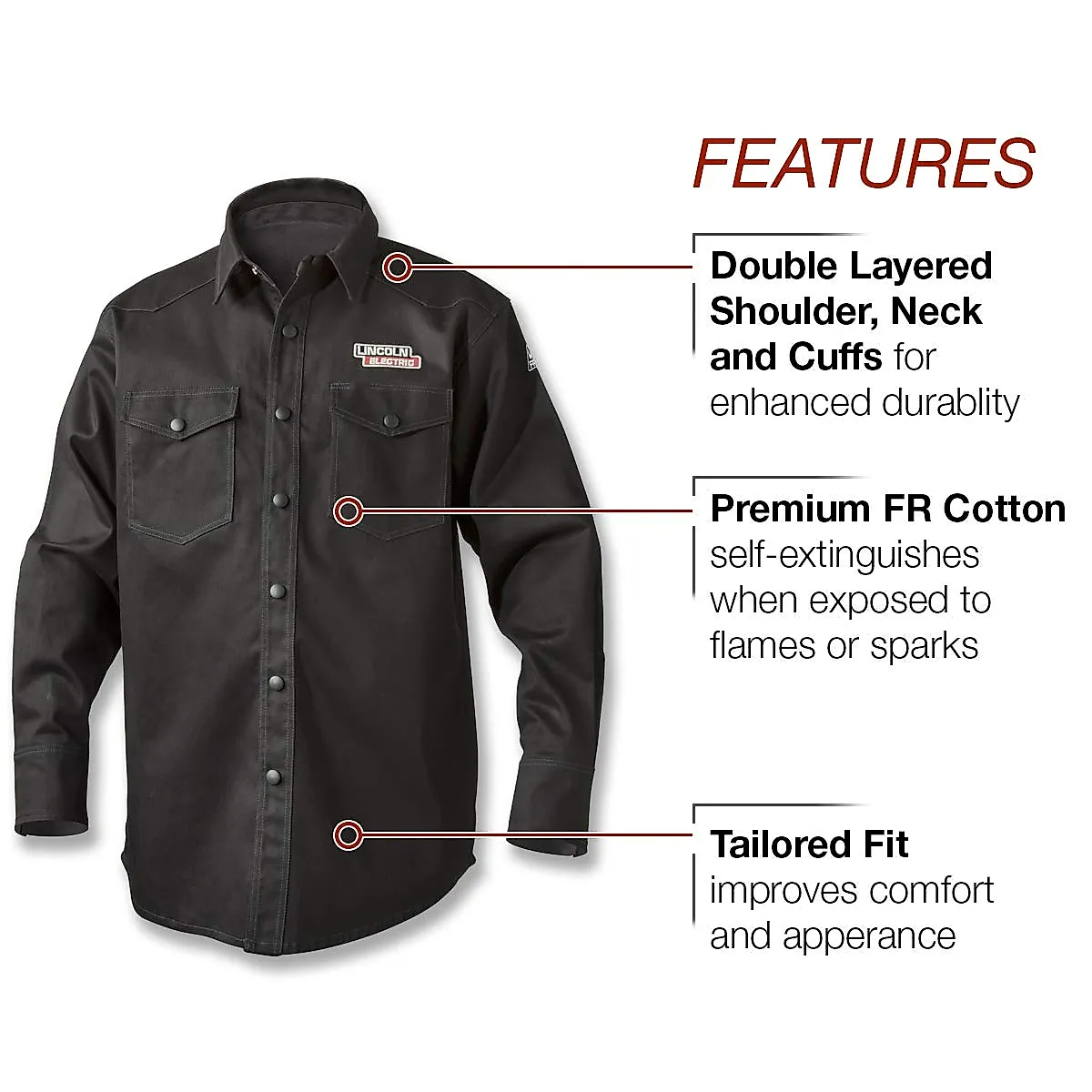 Lincoln Electric Welding Shirt | Premium Flame Resistant (FR) Cotton | Custom Fit | Black | Medium | K3113-M