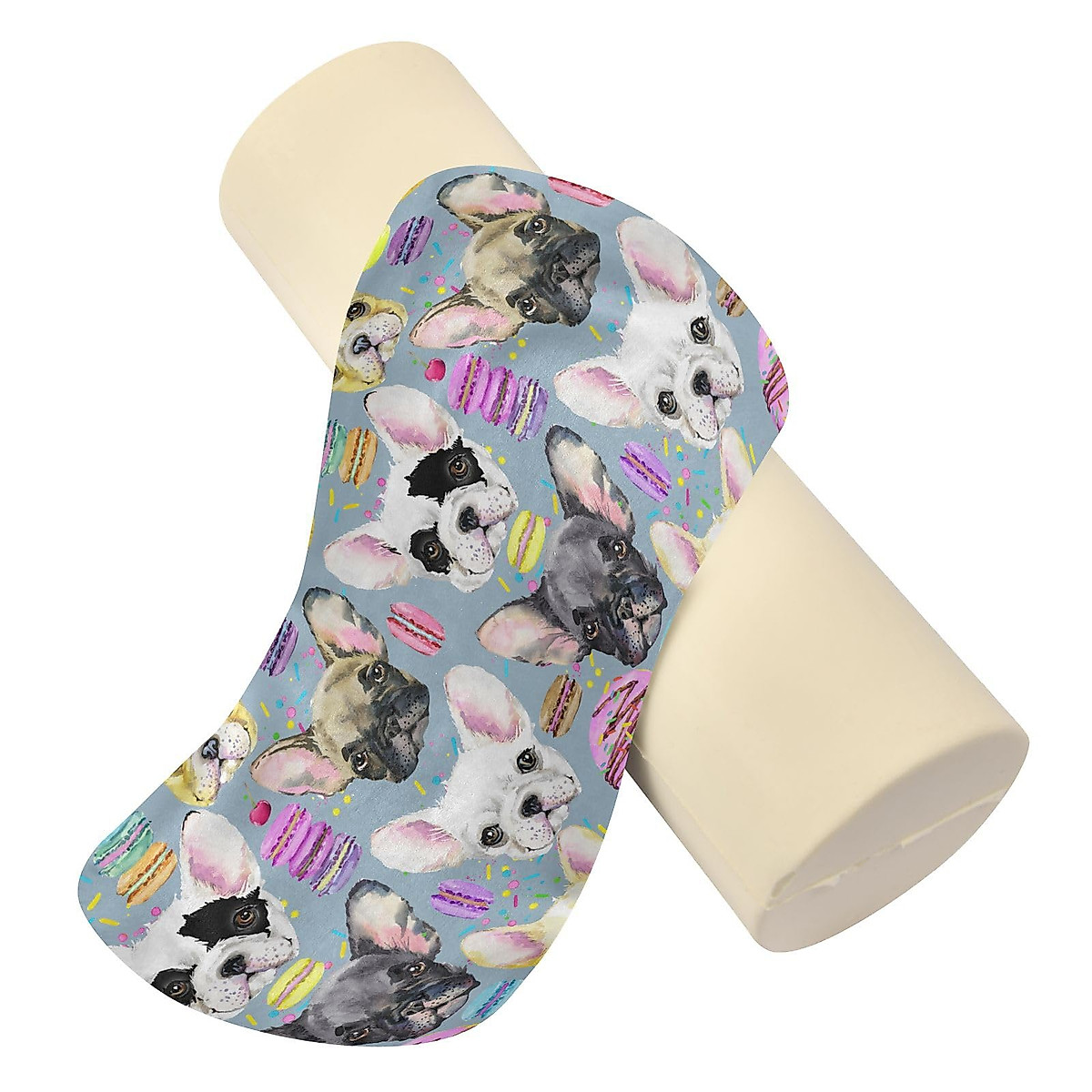 Vnurnrn French Bulldog Neck Support Pillow Round Neck Roll Bolster Cylinder Pillow Cervical Pillows Travel Pillow for Leg Knee Back Head Support for Gifts Camp Study Work