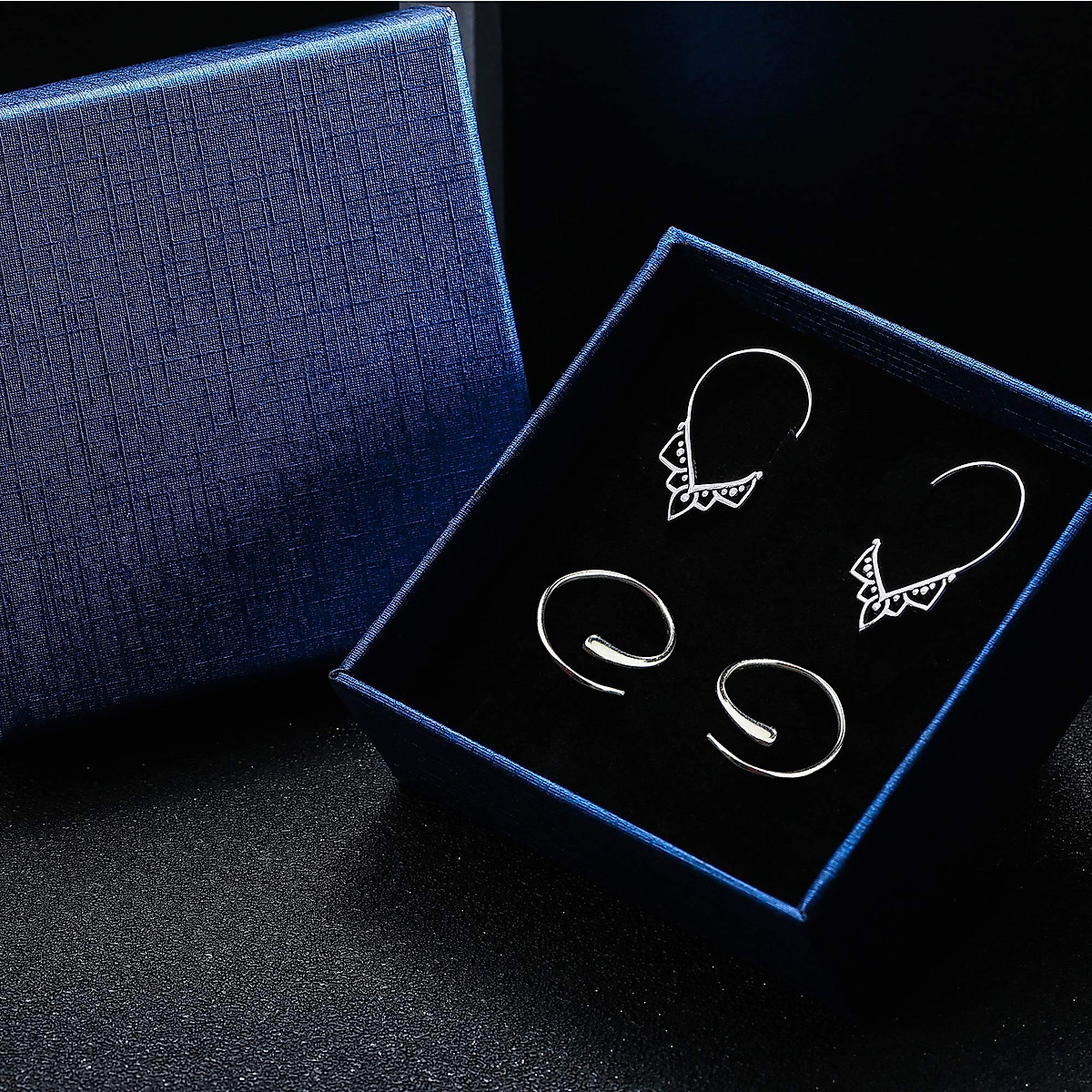 Milacolato 2Pairs S925 Sterling Silver Hoop Earrings 14K White Gold Plated Balinese Tribal Pull Through Hoop Earrings Dangle Boho Earrings Set for Women Trendy Fashion Jewelry