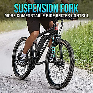 MICLON Electric Bike, Electric Bike for Adults 26'' E-Bikes 350W BAFANG Motor, 2X Faster Charge, Removable Battery, 20MPH Mountain Bike with Suspension Fork, 21 Speed Gears Bicycle LED Display - BALCK