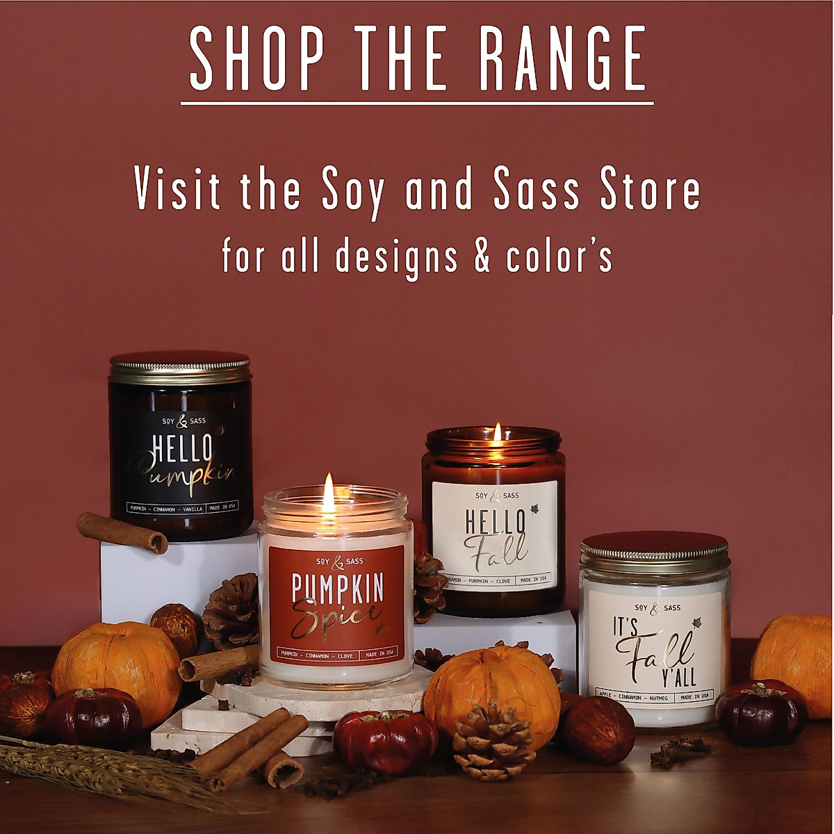 Pumpkin Candle, Fall Candles - 'Hello Pumpkin' Soy Pumpkin Spice Candle I Infused with Essential Oils I Fall Candle Decor, Fall Scented Candle I 9oz Reusable Jar I 50 Hour Burn I Made in USA