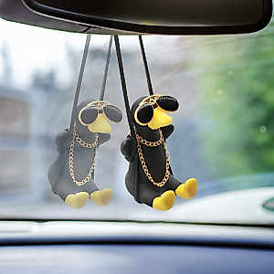 Swinging Duck Hanging Ornament, Cute Accessories for Rear View Mirror, Car Pendant With Black Sunglasses, Hanging Swing