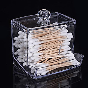 cotton swab holder,Acrylic Q-Tip cottonswab Storage Dispenser, Clear Cotton Balls Swab Holder Cotton Bud Storage Box, Transparent Cosmetics Makeup Case Cosmetic Organizer Container with Lid 1