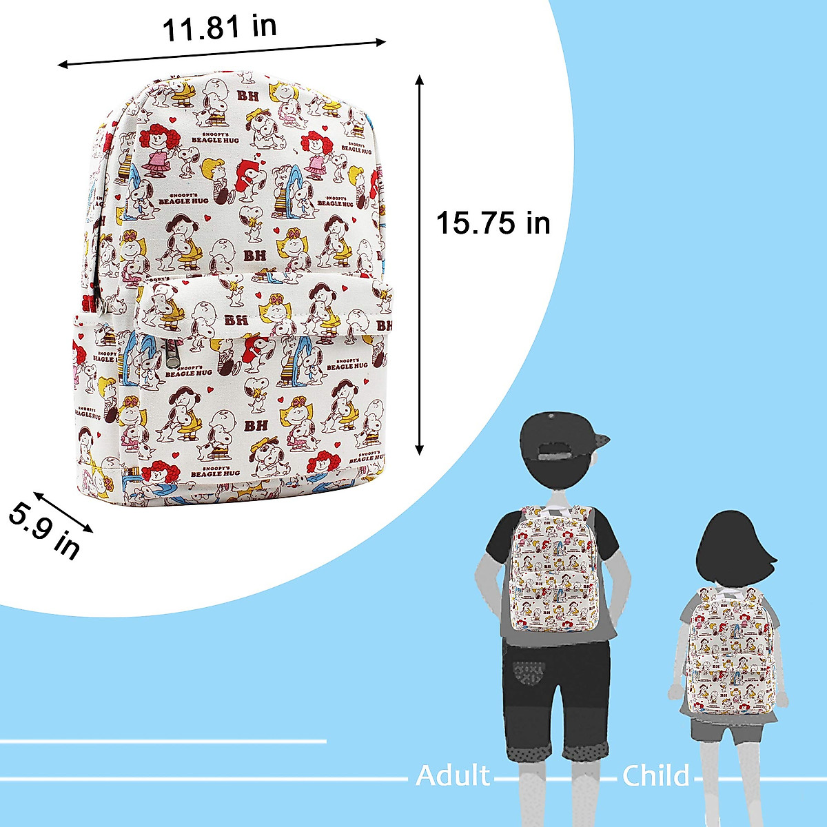 FINEX Snoopy White Canvas Casual Daypack with 15 in Laptop Storage Compartment