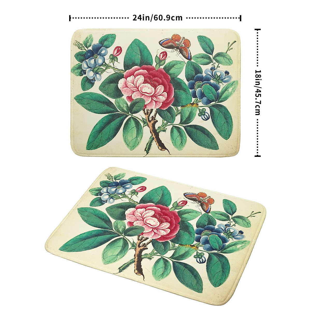 Beautiful Butterfly Flowers Dish Drying Mat Harmonious Nature Design Draining Mats Ultra Absorbent Microfiber Dish Rack Machine Washable and Super Fast Drying Pad for Kitchen Counter