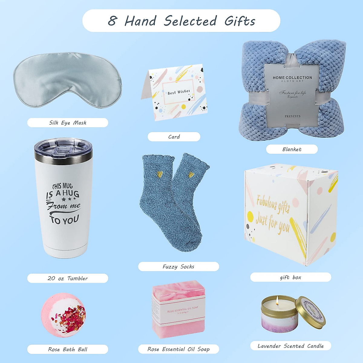 Gifts for Women, Care Package for Women, Relaxing Spa Gift Box Basket, Birthday Baskets, Get Well Soon Gifts with Luxury Blanket, Unique Holiday Gifts Basket for Women, Her, Sister, Mom, Best Friends