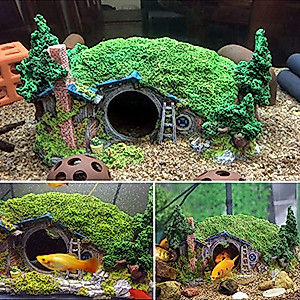 kathson Large Aquarium Decoration Hobbit House Cave, 10.6 * 7 * 5.9 inches Resin Fish Hideout Betta Hiding Reptile Hole Shelter Snake Tank Fish Tank Ornament Rockery Landscaping