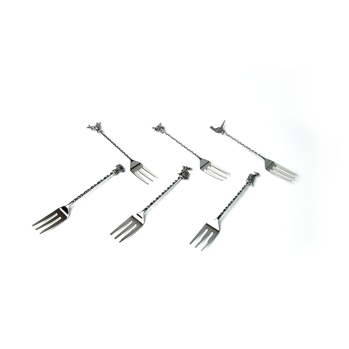 Rigeli Regent White Bronze plated Set of 6 Dessert Forks (Animals Design), Giftpacked 6Pcs Stainless Steel, Cocktail Forks, Small and Fruit Forks for Party, Hotel, Restaurant