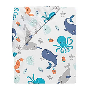 Bedtime Originals Fitted Crib Sheet, Whales Tale Fitted, Multicolor , 28x52 Inch (Pack of 1)