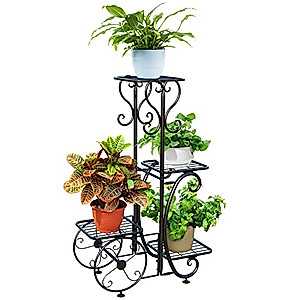 YisanCrafts 4 Tier Metal Plant Stand Shelf Rack Indoor Outdoor Multiple Black Tall Corner Flower Pot Holder Stands Tiered Wrought Iron Planter Shelves for Patio Living Room Balcony Office