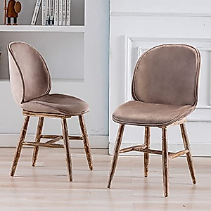 DUOMAY Velvet Dining Room Chair, Modern Farmhouse Side Chair Makeup Vanity Chair with Back for Kitchen Dining Room Living Room, Wood Base, Grey