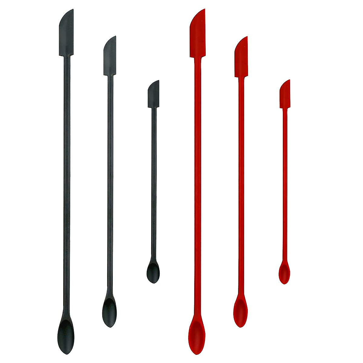 6 Pieces Silicone Spatula Set Mini Thin Jar Scraper Small Rubber Spatula for Makeup Beauty Products Tiny Spatulas Lotion Stirrer Kitchen Bottles Cosmetic Bottles (Red + Black)