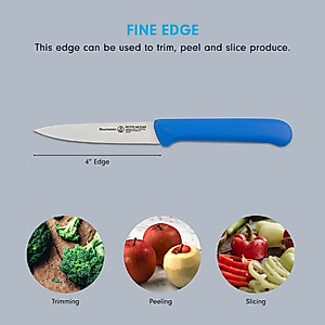 Messermeister Petite Messer 4” Spear Point Parer with Matching Sheath, Blue - German 1.4116 Stainless Steel & Ergonomic Handle - Lightweight, Rust Resistant & Easy to Maintain