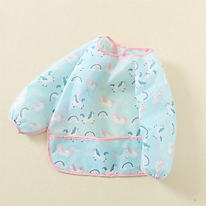 Hafftnun 3-Pack Baby Long Sleeve Waterproof Bib Full Coverage Apron Bib Smock Toddler Bibs with Pocket 6-30 Months