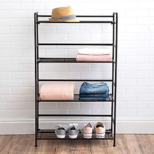 Flipshelf Folding Metal Bookcase-Small Space Solution-No Assembly-Home, Kitchen, Bathroom and Office Black, 4 Shelves, Wide