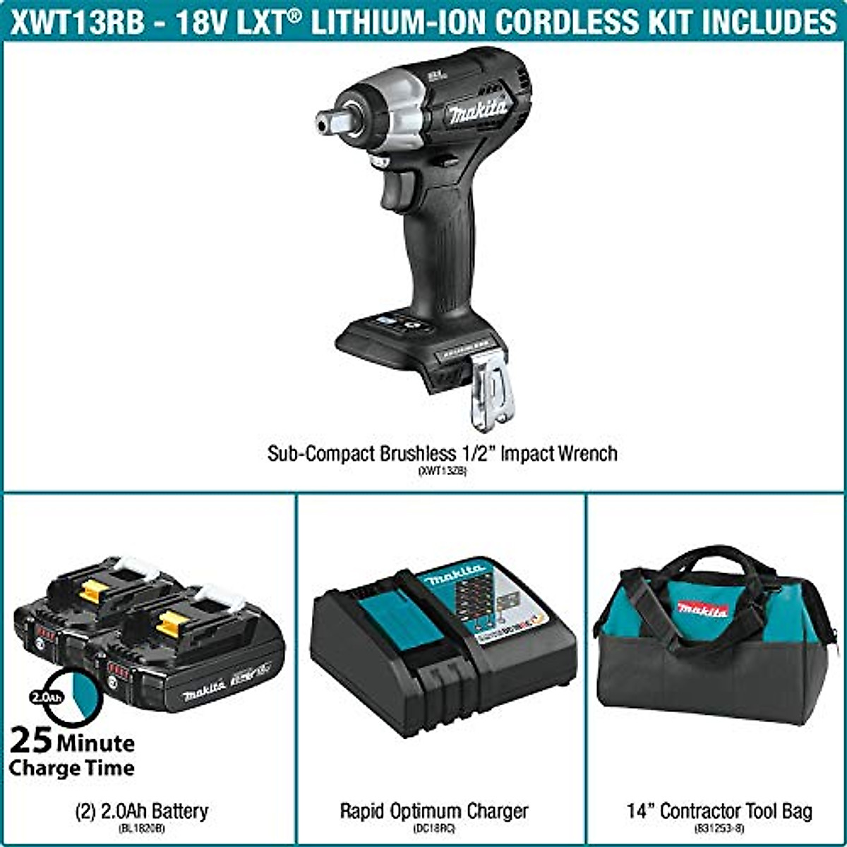 Makita XWT13RB 18V LXT Sub-Compact 1/2" Impact Wrench