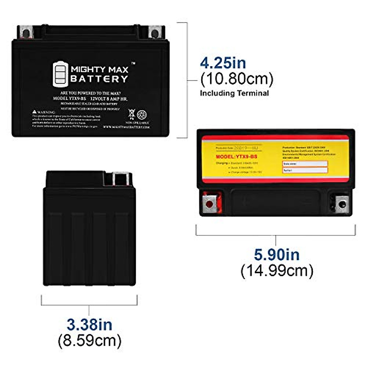 Mighty Max Battery YTX9-BS -12 Volt 8 AH, 135 CCA, Rechargeable Maintenance Free SLA AGM Motorcycle Battery
