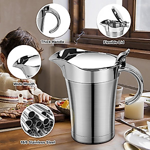 Yelocota Gravy Boat – 26oz Stainless Steel Gravy Boat with Hinged Lid – Double Wall Insulated Gravy Boat for Milk and Cream – Multipurpose Milk Jug Dispenser for Sauce, Syrup, Creamer