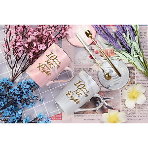 Toshiy 10th Wedding Anniversary Mugs 10 years Anniversary Mugs 10th Wedding Anniversary Mugs for Wife Him Couple Husband Parents 10 Years Mr Right Mrs Always Right Coffee Mugs 14 Ounce Gift Box Set