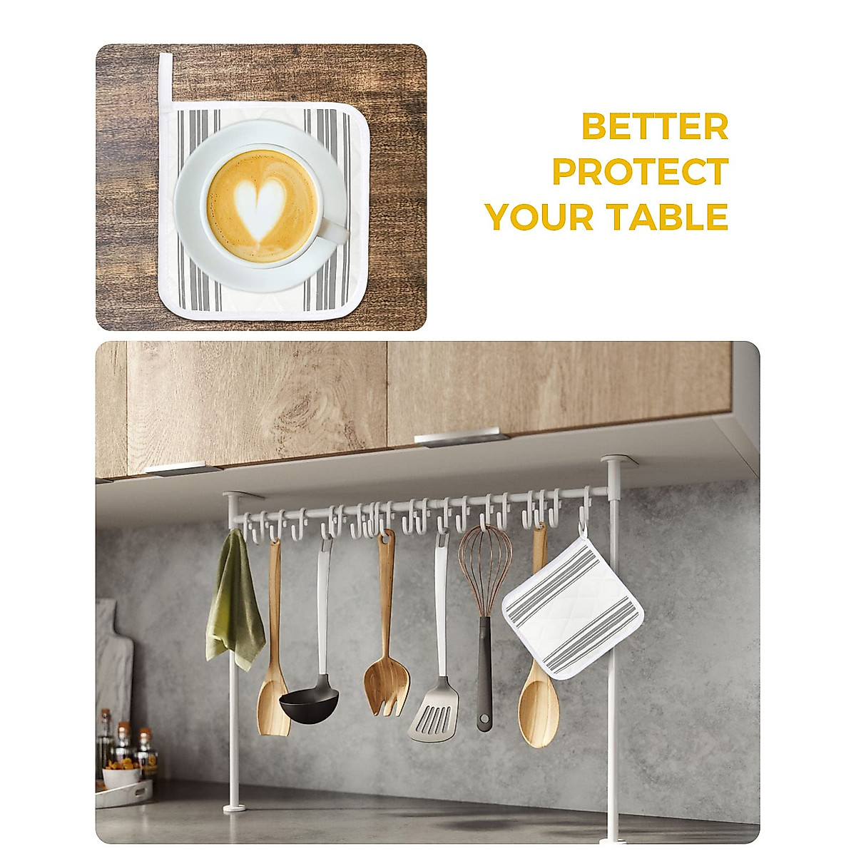 Grey White Stripes 2 PCS Pot Holders for Kitchens Counter, Casual Bohemian Geometric Art Decor Heat Insulated Podholders Oven Hot Pads for Cooking BBQ Baking Heat Proof Mat