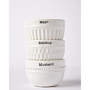 Mud Pie Condiment Set, dip 2" x 3" dia | spoon 3 1/2", White
