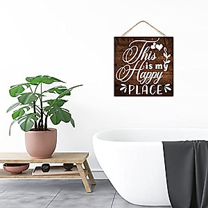 This Is My Happy Place Wood Signs Home Décor Rustic Signs Motivational Wood Home Sign for Dinning Room Laundry Pantry 12x12in