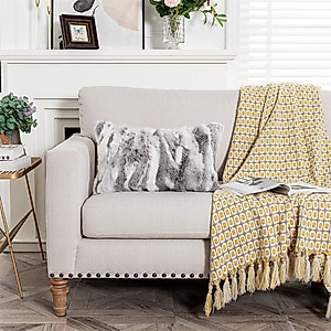 yingda1992 Real Rabbit Fur Pillow Case Cushion Cover Rabbit Fur Throw Decorative Animal Skin Pillowcase Home Living Room (Grey, 30×50cm（12in×20in）)