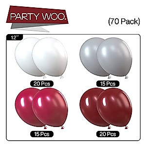 PartyWoo Burgundy Gray White Balloons, 60 pcs Balloon Pack of Burgundy Balloons Wine Red Balloons Gray Balloons White Balloons for Burgundy Baby Shower Decorations, Memorial Day Decorations