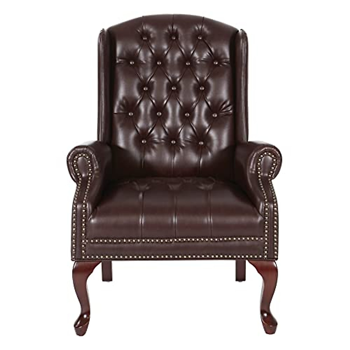 Office Star TEX Traditional Queen Anne Style Chair with Thick Padded Seat and Lumbar Support Back with Royal Cherry Finish Wood Legs, Jamestown Oxblood Vinyl