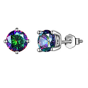 Aurora Tears Mystic-topaz Rainbow Studs Earrings Men 925 Sterling Silver Women Small Stud Crystal Cubic Zirconia Minimalist Stud Earring Dating Jewelry Gift DE0093M