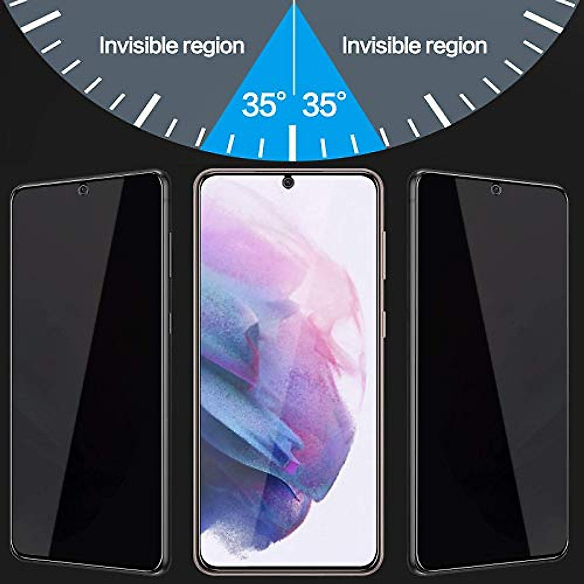 [2 Pack] Galaxy S21 Privacy Screen Protector Tempered Glass, YWXTW Anti-Spy Black Screen Protector for Samsung Galaxy S21 5G 6.2 Inch 2021, Easy Installation 9H Hardness Anti-Scratch Bubble Free [Don’t Support Fingerprint Unlock]