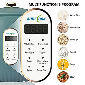 Audecook Mini Rice Cooker, 4 Cups (Uncooked) 2L Portable Small Rice Cooker with Removable Non-Stick Inner Pot, 6 in 1 Smart Control Multifunctional Cooker, Delay Timer & Keep Warm Function (Green)