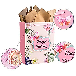 MAYPLUSS 13" Large Gift Bag with Greeting Card and Tissue Paper for Birthday - Pink Floral