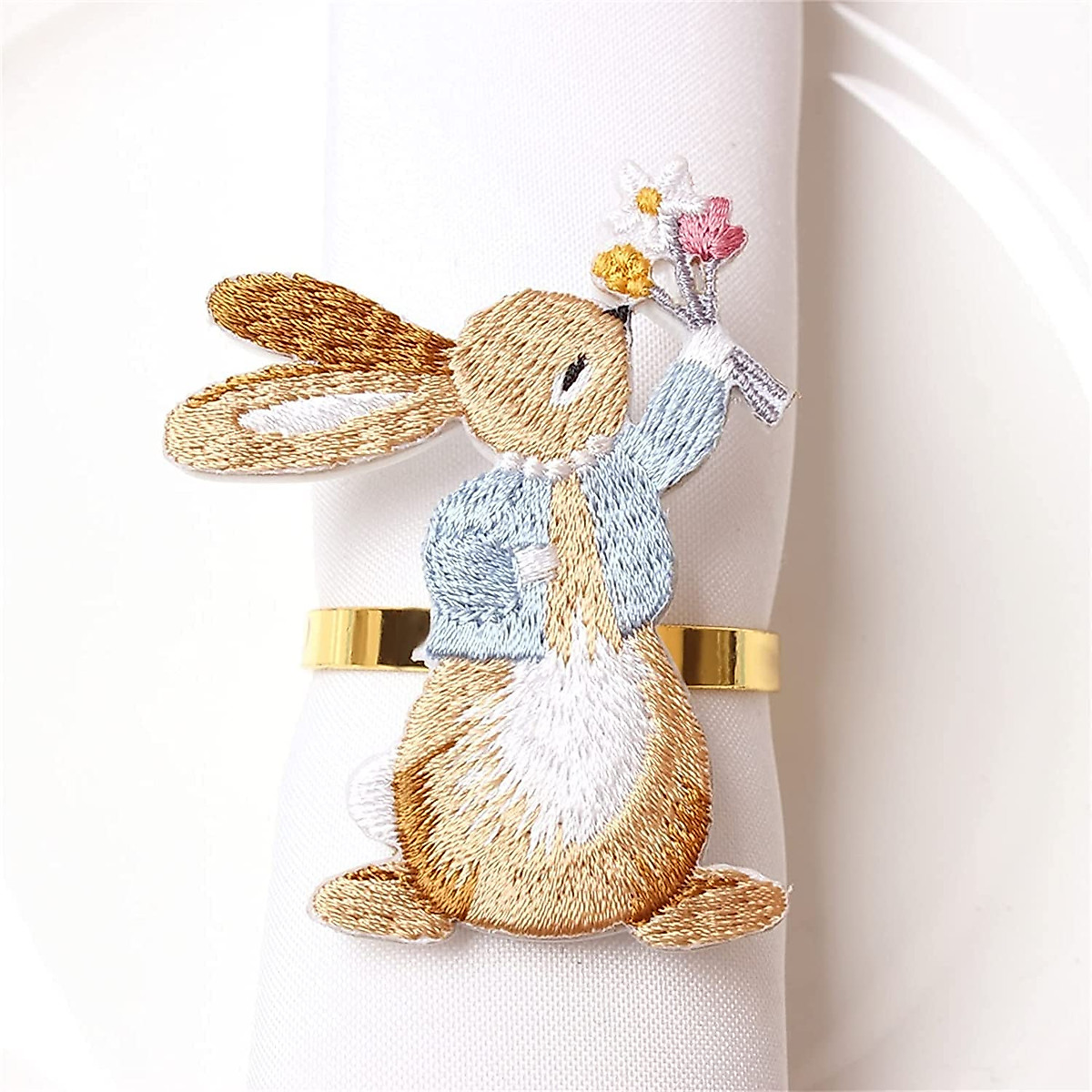 JENPECH Easter Napkin Rings Set of 6, Bunny Napkin Rings Easter Table Decoration, Used for Family Table Decoration Party Table Decoration Setting Decor 2