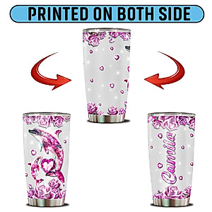 WONWIX Personalized Dolphins Tumbler Coffee Mug Gifts For Her Mom Adults Dolphin Jewelry For Women Birthday Christmas Valentine Mothers Day 20oz Stainless Steel Thermos Tumblers With Lids