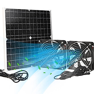 Solar Powered Fan, Solar Panel & 2 Pcs High Speed Fans with Weather Resistant Plug and Switch for Small Chicken Coop Greenhouse Shed Dog House Cooling