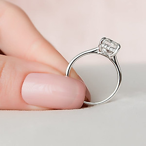 3 Carat Radiant Cut Engagement Rings For Women, Radiant Radiant Solitaire Engagement Rings, GRA Certified Moissanite Low Profile Engagement Ring in 14K White Gold, Ring Size - 7