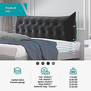 BALUS Headboard Wedge Pillow Reading, Backrest Pillows for Sitting in Bed, Long Sponge Pillows, Reading Bolster Pillow, Velvet Sectional Couch, Twin Bed Pillows, Sleep Wedge Pillow Black