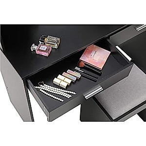 usikey Vanity Desk with Mirror & Lights for Mother's Day, Makeup Vanity Table with 2 Drawers, 6 Storage Shelves & 10 Light Bulbs, Large Vanity Table Set with Stool for Women Girls, Bedroom, Black