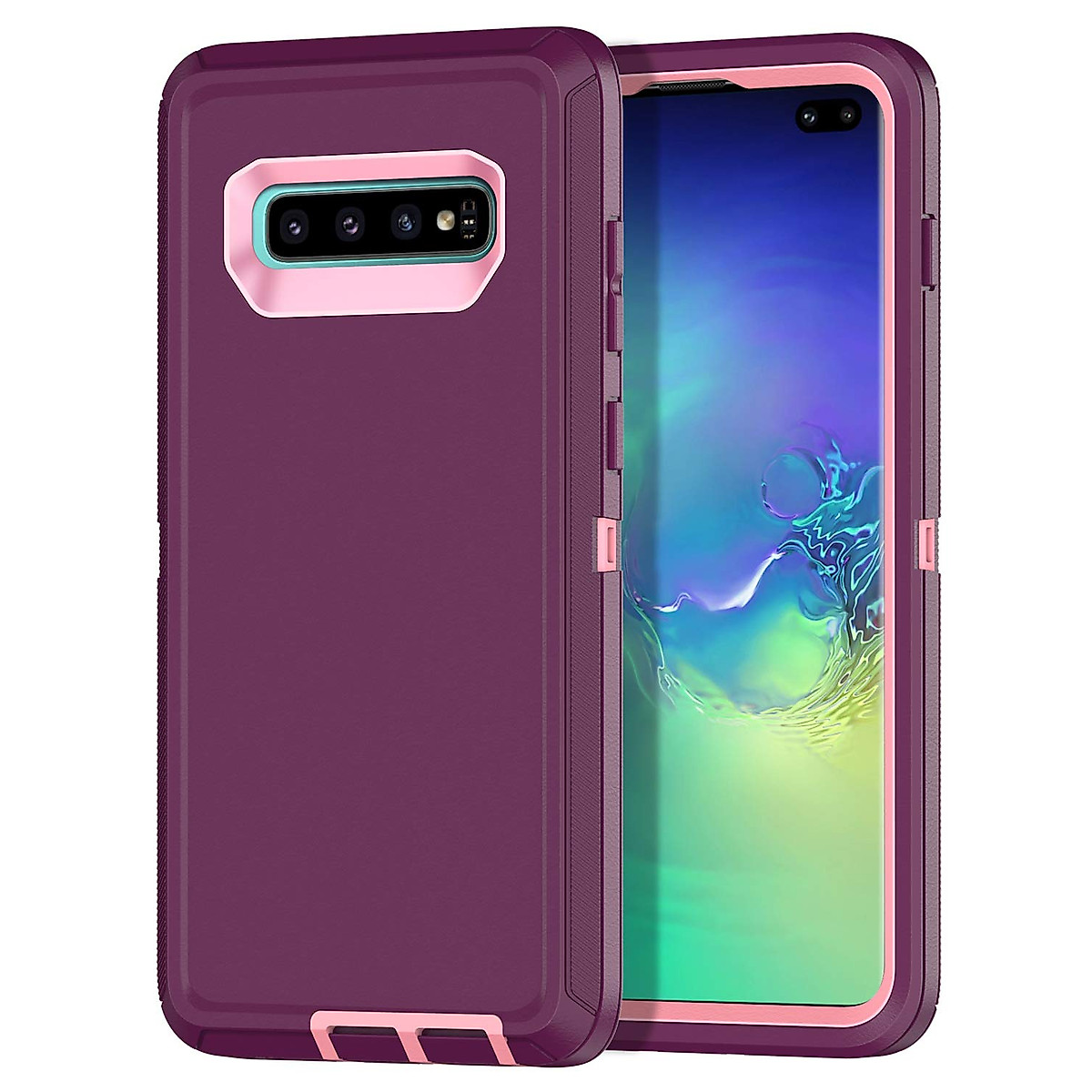 I-HONVA for Galaxy S10 Plus Case Shockproof Dust/Drop Proof 3-Layer Full Body Protection [Without Screen Protector] Rugged Heavy Duty Cover Case for Samsung Galaxy S10 Plus,Purple/Pink