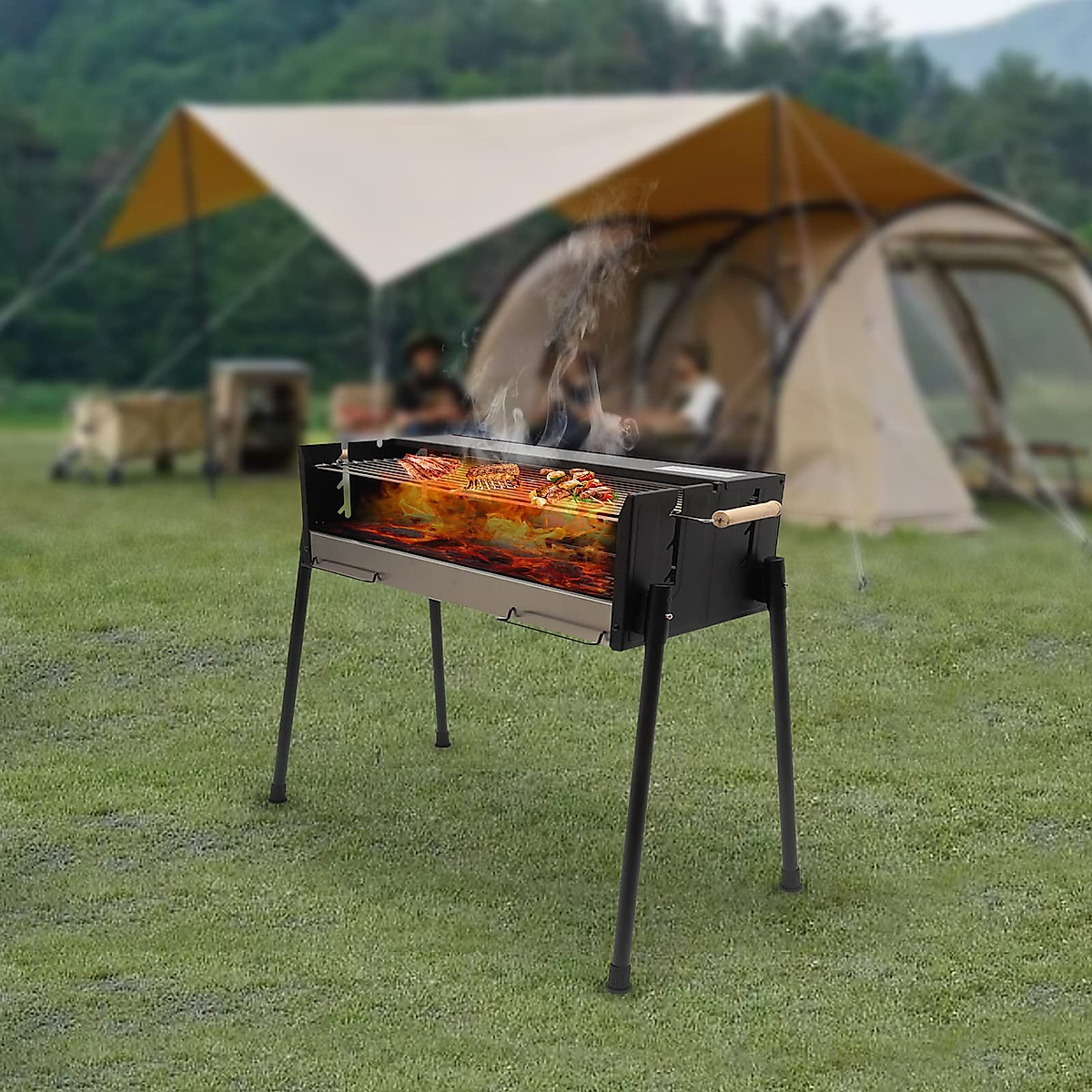 Folding Barbecue Grill Stainless Steel Portable Charcoal BBQ Grill Lightweight Tabletop Grills Outdoor Camping Barbecue Grill Tools for Patio Backyard, Hiking Picnics, Outdoor Event