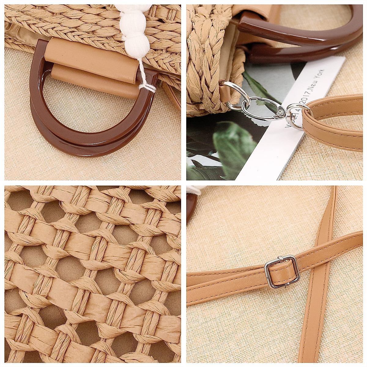 Monanoat Handwoven Straw Basket Bag with Top Handle Summer Beach Rattan Crossbody Bag Tote Handbag for Women