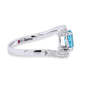 GEMVIO Collection Bypass Design, 5X7MM Oval Blue Topaz Gemstone And Cubic Zirconia Promise Ring In 14k White Gold Over Sterling Silver Sterling Silver Engagement Wedding Ring For Womens Size-6